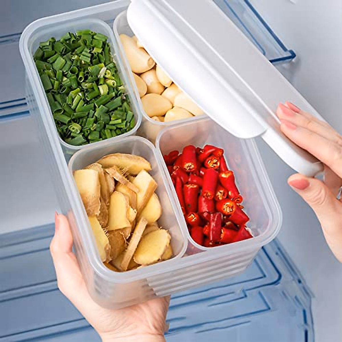 Generic Minimalist Multi-Compartment Food Storage Container with 4 Compartments, 22x14.5x10cm/8.66x5.7x3.93in, White, Portable, Airtight, Microwave, Dishwasher, Freezer Safe