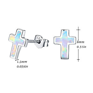 Opal Cross Stud Earrings, 925 Stertling Silver Hypoallergenic Anchor Stud Earrngs and Tiny Opal Cross Studs Jewelry Gifts for Women (Opal Earrings) (Cross)