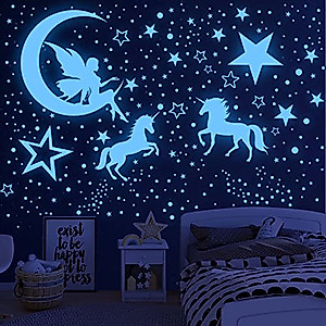 Glow in The Dark Stars for Ceiling,Unicorn Wall Decals Stickers Unicorn Wall Decor for Girls Bedroom Luminous Glow Unicorn Stars Planet Ceiling Stickers for Baby Kids Playroom Living Room Wall Decor