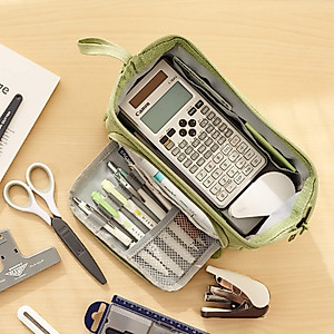 HVOMO Pencil Case Large Capacity Pencil Pouch Handheld Pen Bag Cosmetic Portable Gift for Office School Teen Girl Boy Men Women Adult (Green)