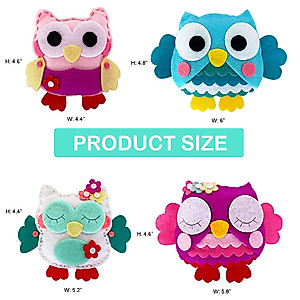 MOVEBO Sewing Kit for Kids, Owl Animal Toy Felt DIY Crafts Pack of 4 Felt Toy Sewing Crafts Kits for Kids Age 5-10 Years