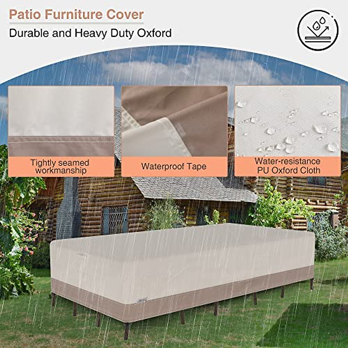 NATURAL EXPRESSIONS Patio Furniture Covers 124" x 63" x 28",Outdoor Furniture Cover Waterproof Windproof Patio Covers for Outdoor Furniture,Outdoor Sectional Set Cover for Sofa,Tables and Chairs