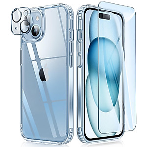 FNTCASE for iPhone 15 Phone Case: Clear Slim Shockproof Cell Phone Protective Cover | Anti Yellowing Scratch Proof Drop Proof Tough 5G Mobile Phone Protection Bumper 6.1 inch (Clear)