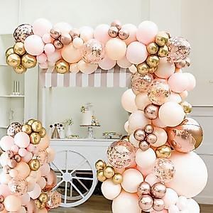 Rose Gold Balloons Garland Arch Kit, Rose Gold Confetti Gold Metallic Balloons, Macaron Orange Birthday Party Balloons for Baby Shower, Bridal Shower, Wedding, Birthday, Anniversary