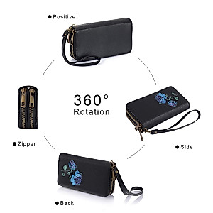 XEYOU Double Zipper Long Clutch Wallet Cellphone Wallet for Women with Wristlet Strap for Card, Cash, Coin, Bill