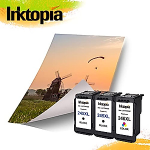 3 Pack Compatible Ink Cartridge Replacement for Canon PG 245XL 246XL (2 Black 1 Tri-Color) 245 XL with Ink Level Used in PIXMA iP2820 MG2420 MG2520 MG2920 MG2922 MG2924 MX492 MX490 Printer