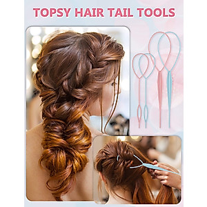 FILOVEMODA Hair Styling Kit: Tail Braiding Tool, 4 French Braid Loops, 100 Clear Mini Elastics, 10 Elastic Hair Ties