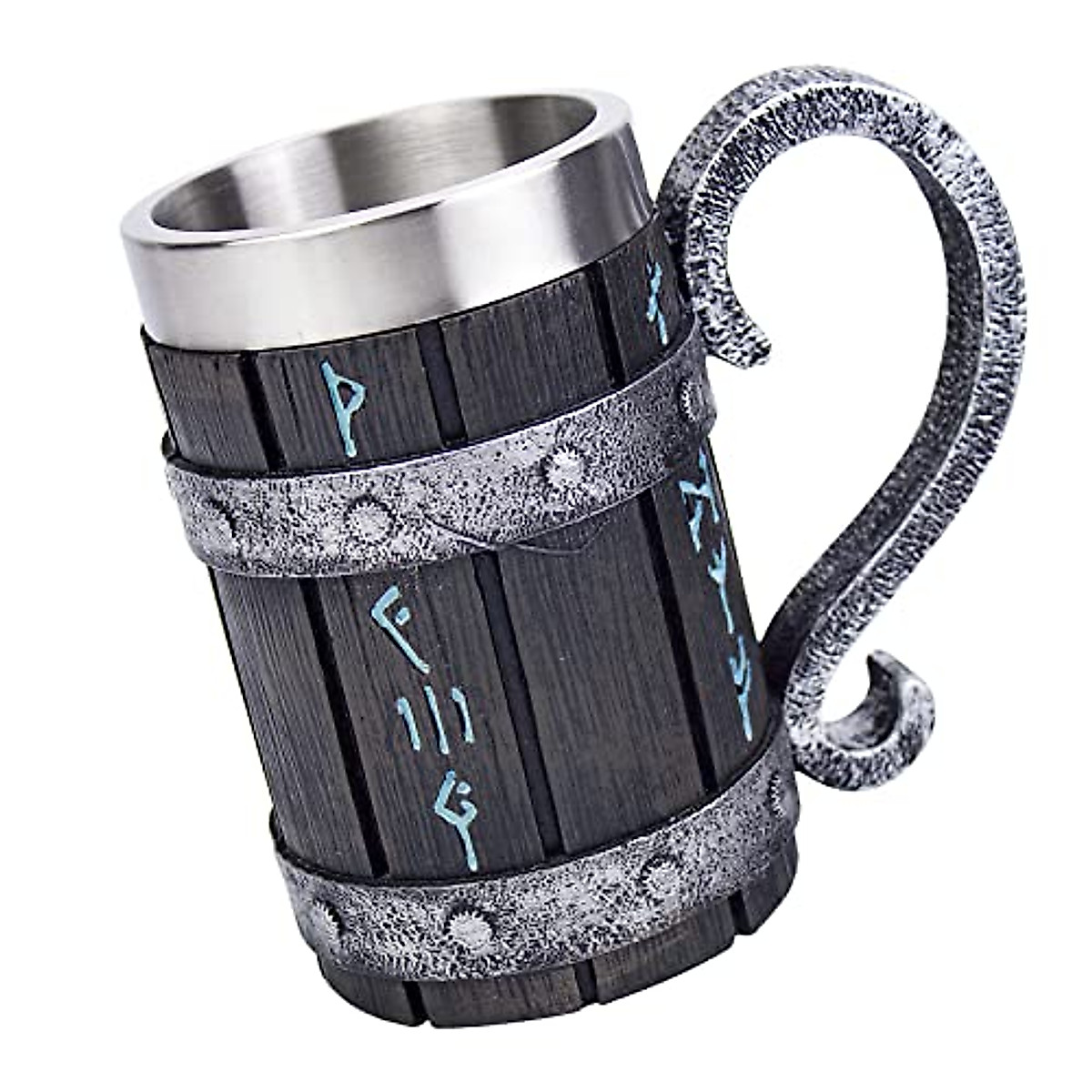 Nordic Viking Rune Mug Tankard Stainless Steel Wooden Resin 3D Norse Decor Coffee Cool Gothic Beer Tankard Stein Cup Mugs 20oz