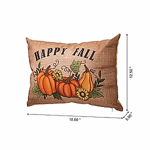 glitzhome Happy Fall Throw Pillows with Insert, 17.72" Pumpkin Throw Pillow for Sofa Couch Bed Great Faux Burlap Pillow for Fall Harvest Thanksgiving Home Office Decorative Throw Waist Lumbar Pillow