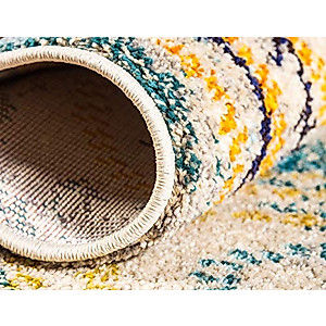 Unique Loom Estrella Collection Modern, Abstract, Colors, Distressed Area Rug, 2 ft 2 in x 6 ft 7 in, Beige/Light Blue