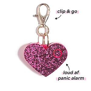Super-Cute Personal Safety Alarm - 115 Decibel Self Defense Panic Alarm with LED Light & Keychain Clip - Pink Glitter Heart, 1 Count