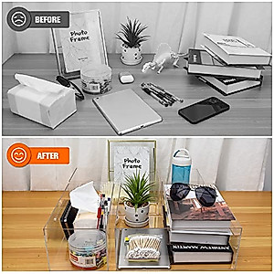 ChengFu Deep Drawer Organizer, Deep Drawer Dividers, 4pcs Acrylic Junk Drawer Organizer Set, Multi-use Junk Drawer Organizer for Office Desk, Kitchen, Bedroom, Makeup, Jewelry, Bathroom