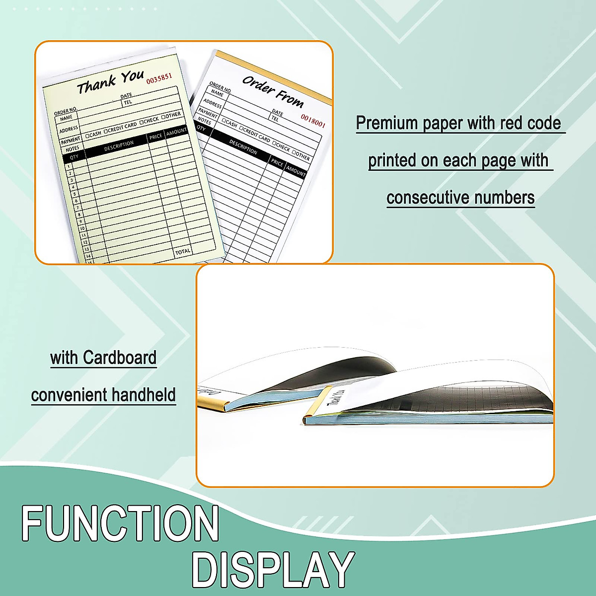 10 Pack Thank You Receipt Book, 2-Part Carbonless Sales Invoice Book with Cardboard for Small Boutique Business, (8.3x5.5 Inches, 50 Sets*10)