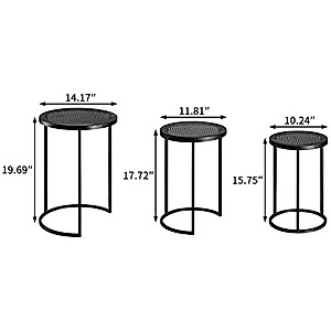 ALIMORDEN Set of 3 Round Metal Nesting Table, 3-Pack Indoor&Outdoor Coffee Snack Side Table, Accent Nightstand for Bedroom, Sofa Side Table for Living Room, Garden, Patio, (D) 14" x(H) 19.69", Black