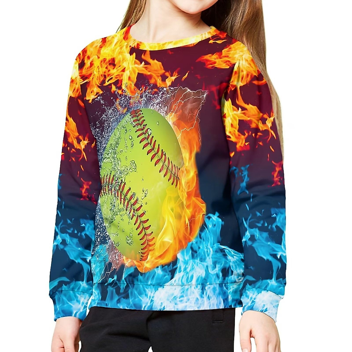 JEOCODY Baseball Crew Neck Sweatshirt Cute Pullover Sweater for Boys Long Sleeve T-Shirt Cool Clothes for Teens Kids Size 8-10 Years