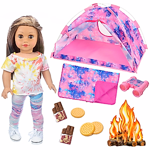 ZITA ELEMENT 11 Items 18 Inch Doll Accessories Camping Tent Set - Including Doll Camping Tent Clothes Set Binoculars Campfire Chocolate Compressed Biscuit