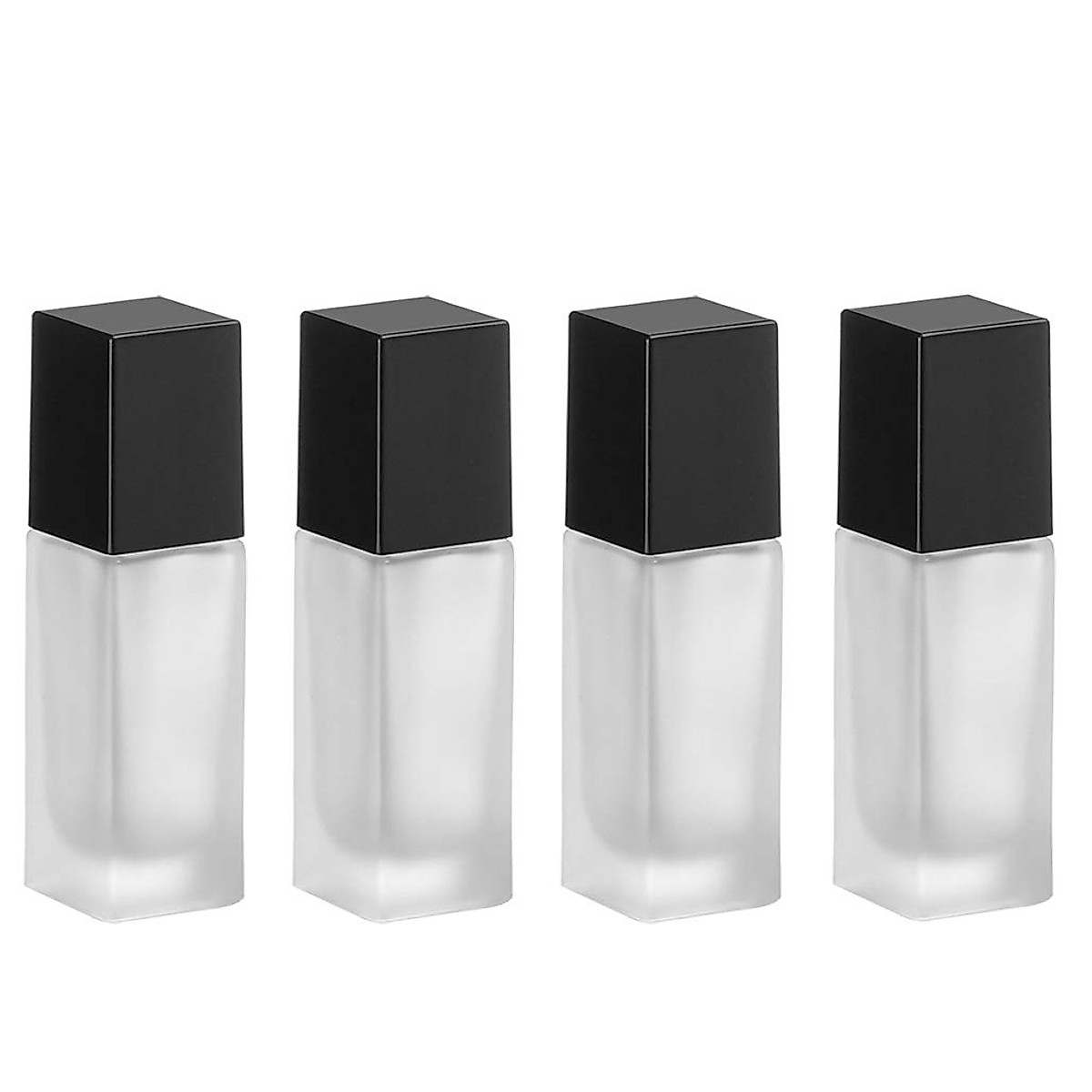 USRommaner 4 Pack,1 oz/30ml Matte Glass Essence Lotion Pump Bottle,Empty Square Cosmetic Container Travel Liquid Foundation Base Dispenser Vials with Pressure Pump Head and Lid