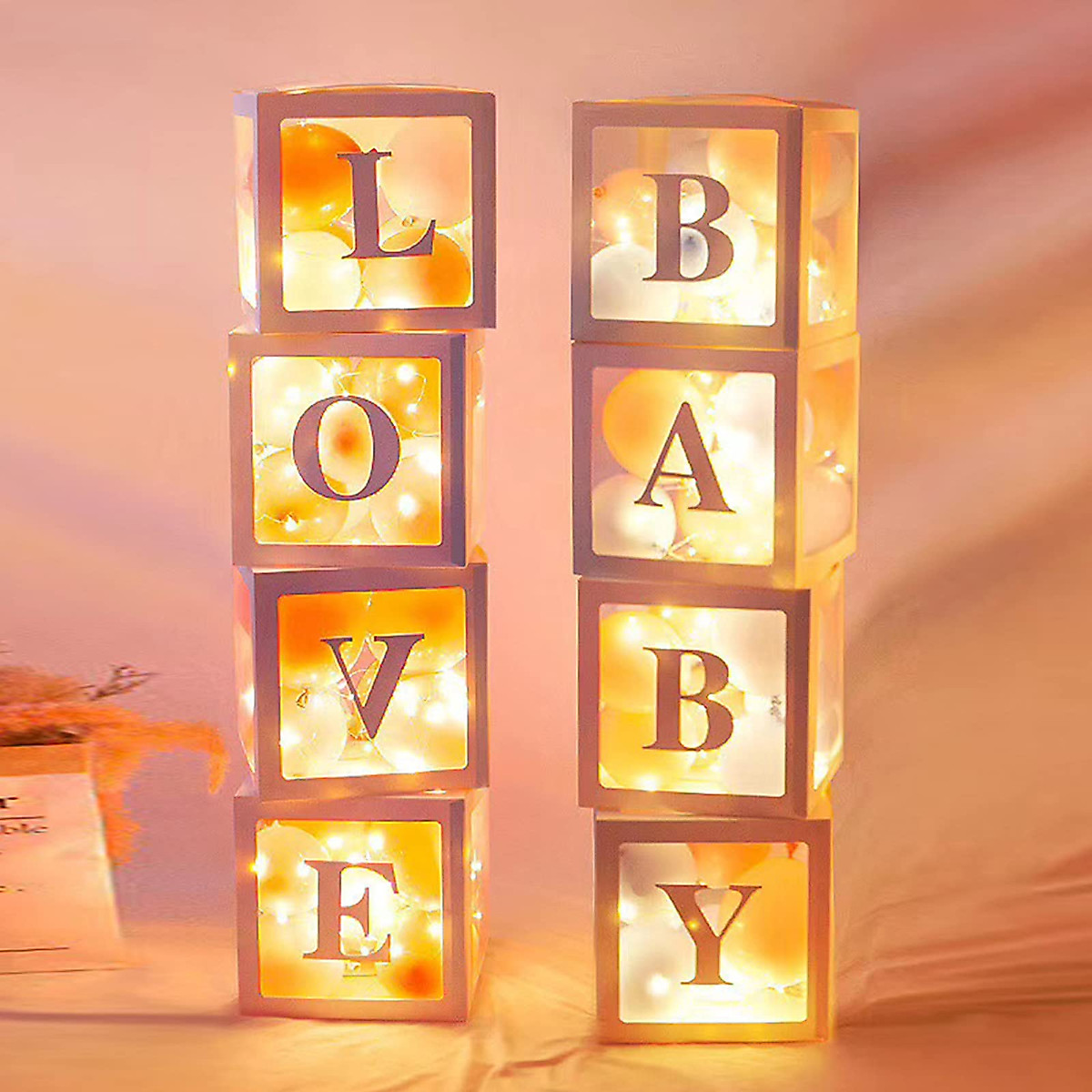 Agyvvt Wedding Party Birthday Balloon Box Decorations (4 Pink Boxes) | 4Letters (L O V E)