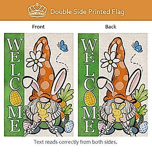 CROWNED BEAUTY Happy Easter Garden Flag Gnome Welcome 12×18 Inch Double Sided Outside Vertical Holiday Yard Decor