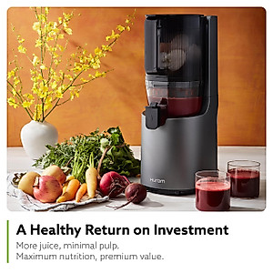 Hurom H-200 Easy Clean Electronic Juicer Machine (White) - Self Feeding Slow Juicer w Big Mouth Hopper to Fit Whole Fruits & Vegetables - Healthy Living - Rinse Clean No Scrub BPA Free Easy Assembly