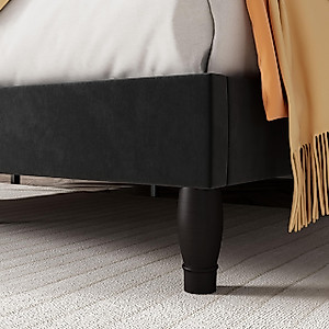 SHA CERLIN Queen Bed Frame with Adjustable Headboard/Velvet Upholstered/Diamond Button Tufted and Metal Studs/No Box Spring Needed/Wood Slat Support/Easy Assembly/Black