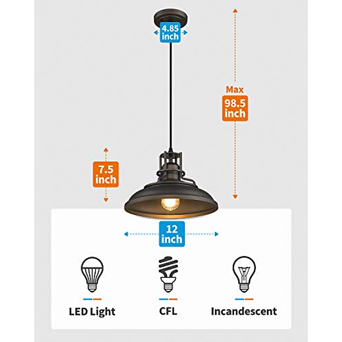 FEMILA Industrial Pendant Lights Fixture,2 Lights Farmhouse Hanging Lights for Kitchen Island,12 inch Oil Rubbed Bronze Finish,4FY15-MP-2PK ORB