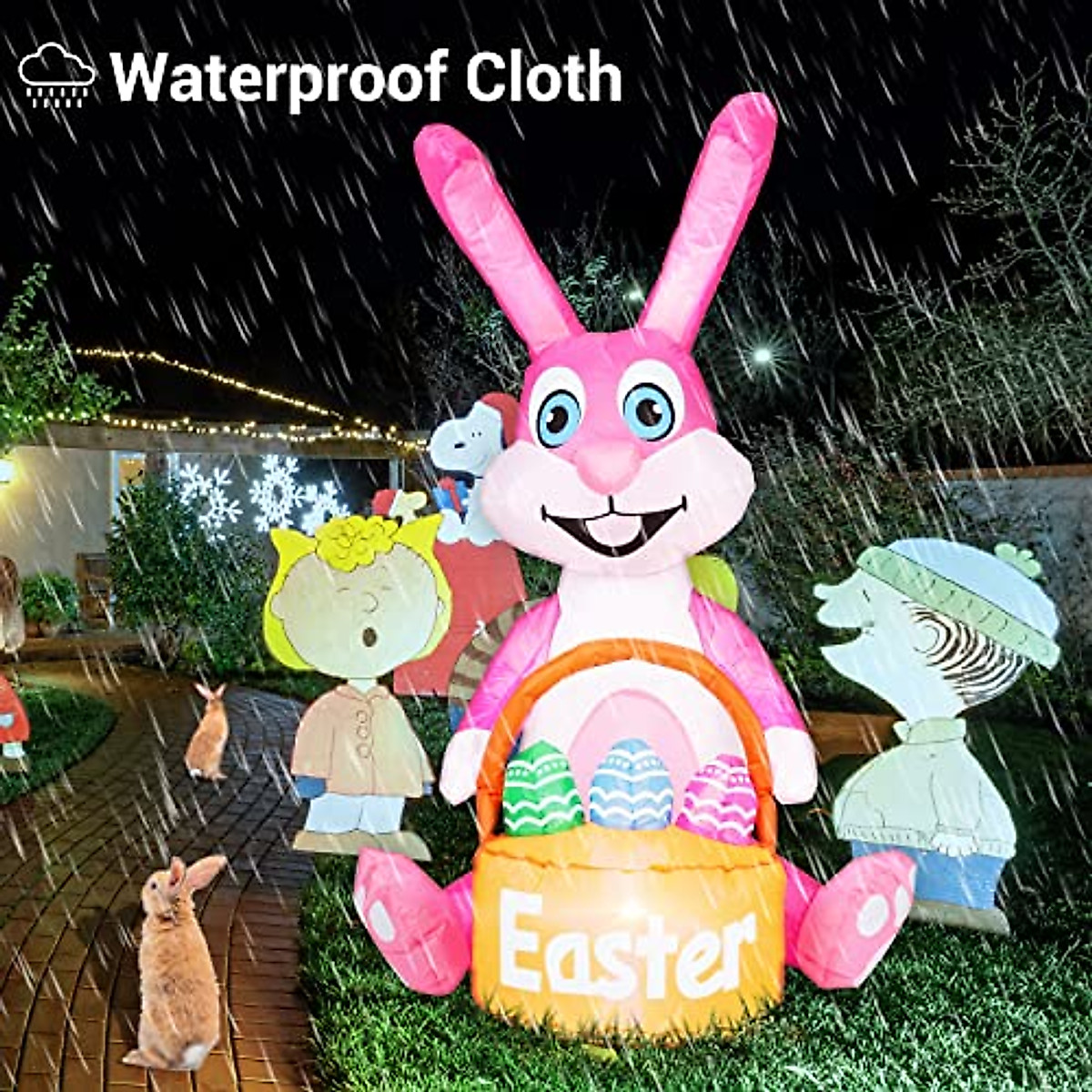 Toodour 4FT Easter Inflatable Bunny Decorations - Inflatable Easter Bunny with Egg, Easter Blow up Outdoor Yard Decoration Built-in LED Lights for Easter, Holiday, Party, Yard, Garden, Lawn,