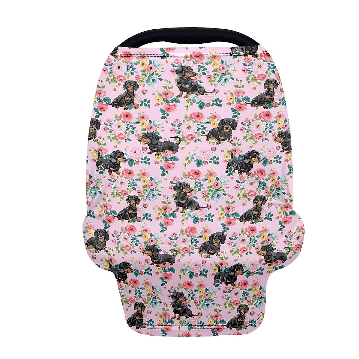AFPANQZ Floral Dachshunds Baby Car Seat Cover Canopy and Nursing Cover Infant Car Canopy Spring Autumn Winter Snug Warm Breathable Windproof Open Peep Top Universal Fit Pink Flowers