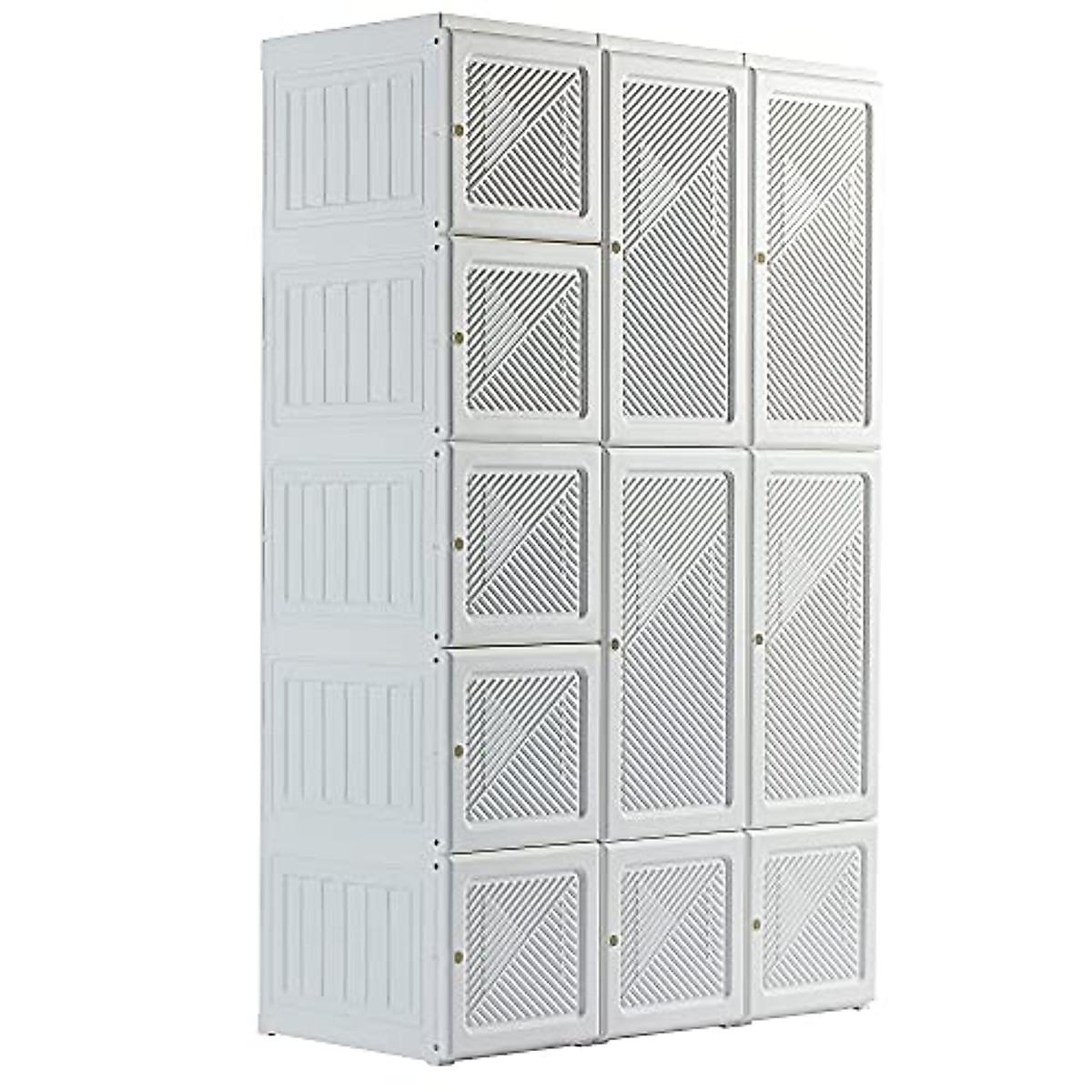 Portable Closet Clothes Wardrobe Plastic Bedroom Armoire 14"x20" Depth Cube Storage Organizer with Hanging Rod and Doors，15 Cubes, White (Door Accessories)