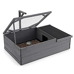 Lovinouse Wooden Turtle House with Light Support, Tortoise Habitat with Waterproof Removable Bottom, Indoor and Outdoor Reptile Cage Small Animals Hutch
