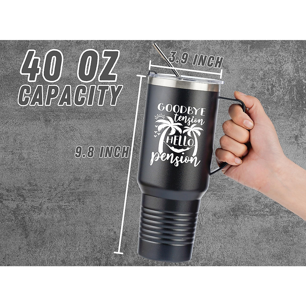 Onebttl Retirement Gifts for Men, Retirement Tumbler for Men 40oz Insulated Travel Cup with Handle, Retired Gifts for Dad, Grandpa, Friends, CoWorker (Black, Goodbye)