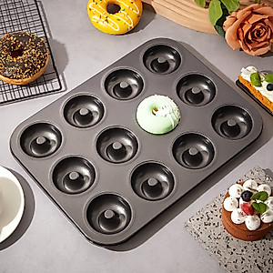 4 Pieces 12 Cavity Mini Donut Pan Nonstick Donut Pan Donut Baking Pan Doughnut Bakeware for Oven Baking Muffin Cake Dessert, Black, 13.78 x 10.24 Inches