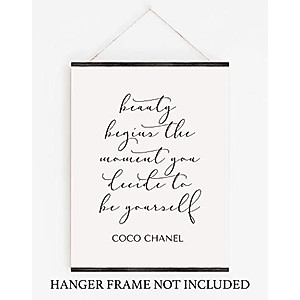 ‘Beauty Begins the Moment You Decide to be Yourself’ Coco Chanel Wall Art | 11x14 UNFRAMED Black and White Art Print | Contemporary, Positive, Inspirational, Famous Quotes, Encouraging Home Decor