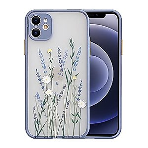 Ownest Compatible for iPhone 12 Case [Not fit iPhone 12 Pro 6.1‘’] for Clear Frosted PC Back 3D Floral Girls Woman and Soft TPU Bumper Silicone Slim Shockproof Case for iPhone 12 6.1''-Purple
