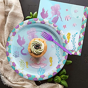 NAIWOXI Mermaid Birthday Decorations Tableware Girls - Mermaid Birthday Party Supplies, Paper Plates, Napkins, Cups, Cutlery, Little Mermaid Party Decorations For Baby Shower Birthday | Serve 24