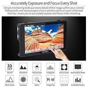 FEELWORLD LUT6 6 Inch 2600nits HDR 3D LUT Touch Screen DSLR Camera Field Monitor with Waveform VectorScope Histogram 4K HDMI Input Output 1920X1080