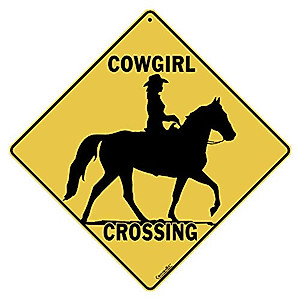 CROSSWALKS Cowgirl Crossing 12" X 12" Aluminum Sign (X339)
