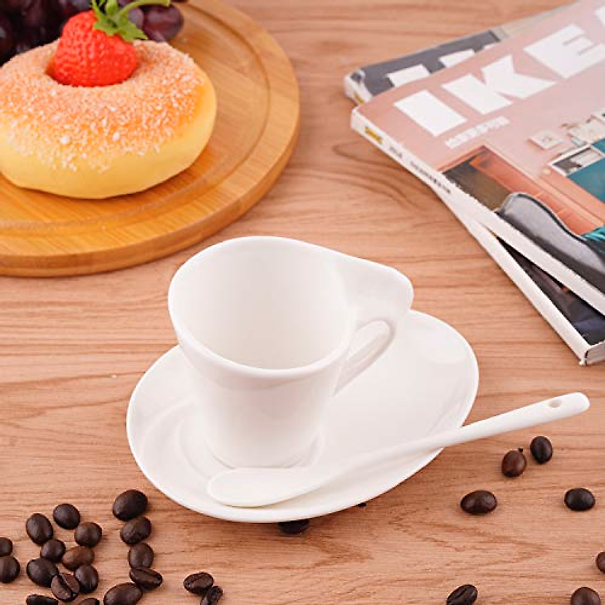 TRSPCWR Espresso Coffee Cup Set of 6, Ceramic Coffee Tea Cup Set 2.5oz with Holder and Saucer Service, Turkish Coffee Cup for Home Office Tea Coffee, White