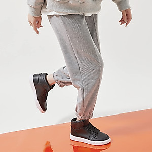 XRH Womens High Top Sneakers PU Leather Running Shoes Non Slip Walking Athletic Tennis Shoes for Women Ankle Boots(Black Dark.US8)