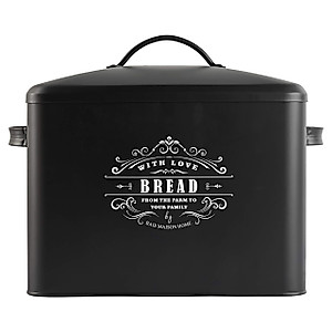 Extra Large Black Bread Box - Bread Boxes for Kitchen Counter Holds 2+ Loaves for All Your Bread Storage - Bread Container Counter Organizer to Suit Farmhouse Kitchen Decor, Vintage Kitchen, Rustic (Bread Box)