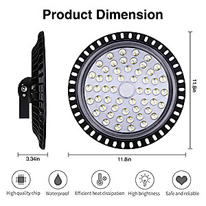 papasbox 5 Pack 200W UFO LED Highbay Lights - 20000LM 6500K Daylight White Hyper Bright Ultra-Thin Highbay Lights 110V Waterproof IP65 Bay Lighting for Garage Warehouse Workshop Factory