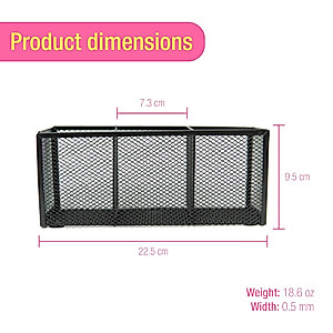 Jolly Desk Duo Pack Mesh Metal Pen Pencil Holder With 3 Rectangular Compartments in Black and Pink Organization for Your Desk Office Classroom Home