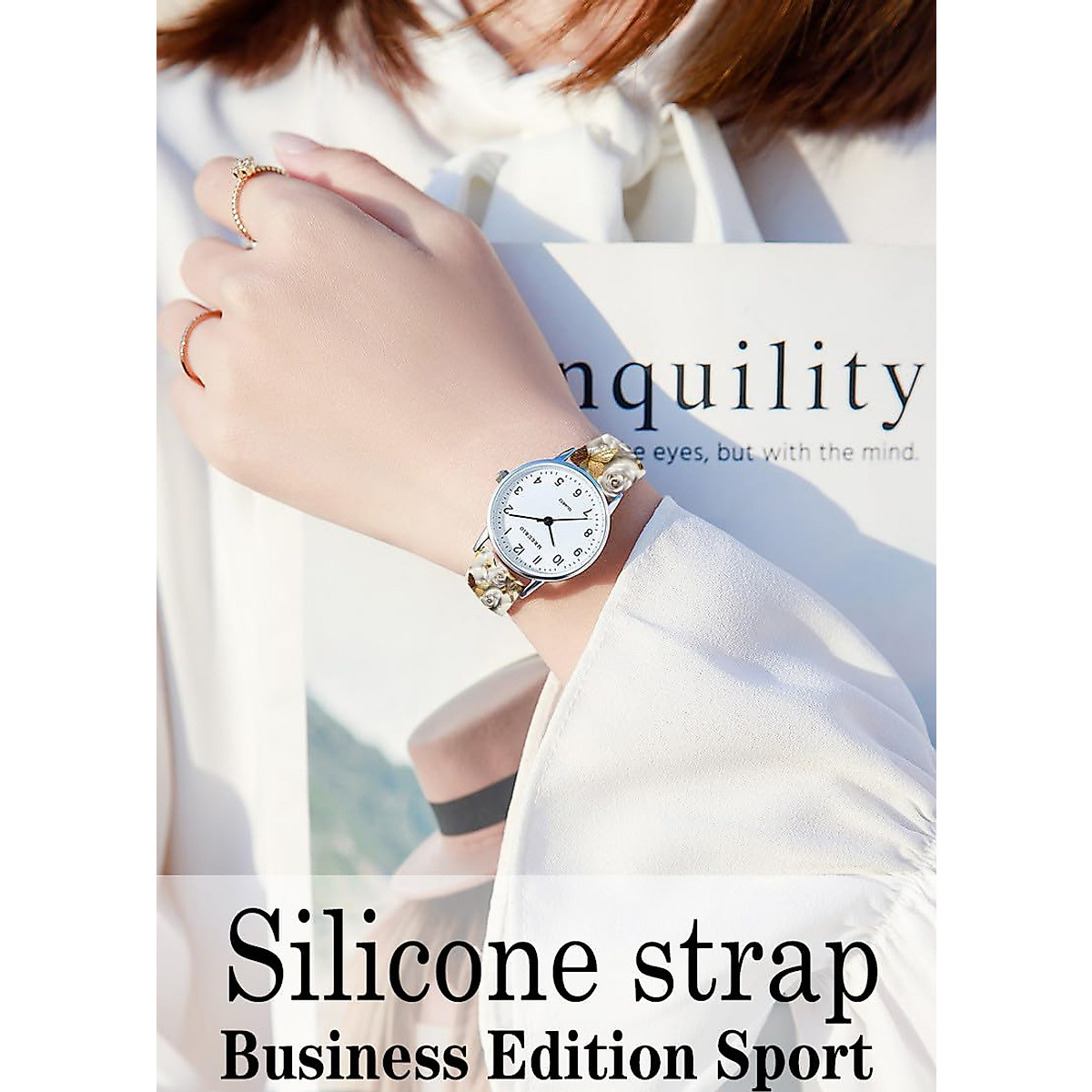 20mm Floral Silicone Sport Bands Compatible for Galaxy Watch 6/Watch 5/Galaxy Watch 4 40mm 44mm/Classic 42mm 46mm/Watch 3 41mm, Active 2 Watch Bands,Diamond Rose Butterfly Replacement Strap for Women