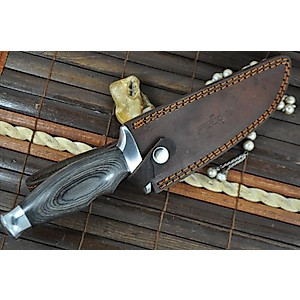 Perkin Damascus Steel Hunting Knife with Leather Sheath