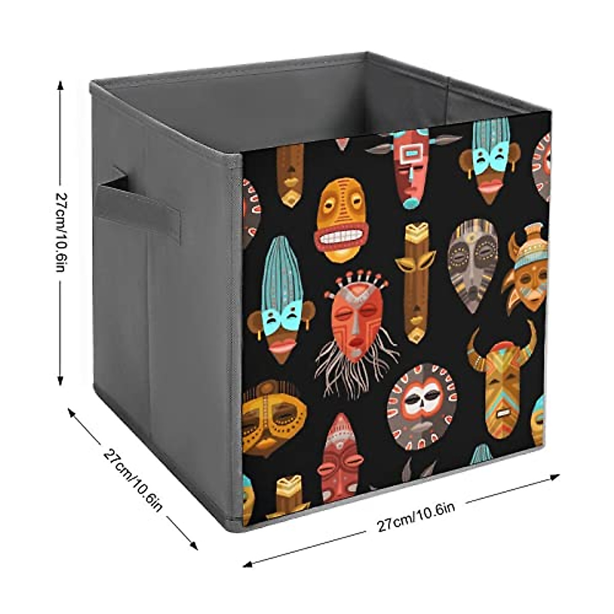 African Face Mask Foldable Storage Bins Printd Fabric Cube Baskets Boxes with Handles for Clothes Toys, 11x11x11
