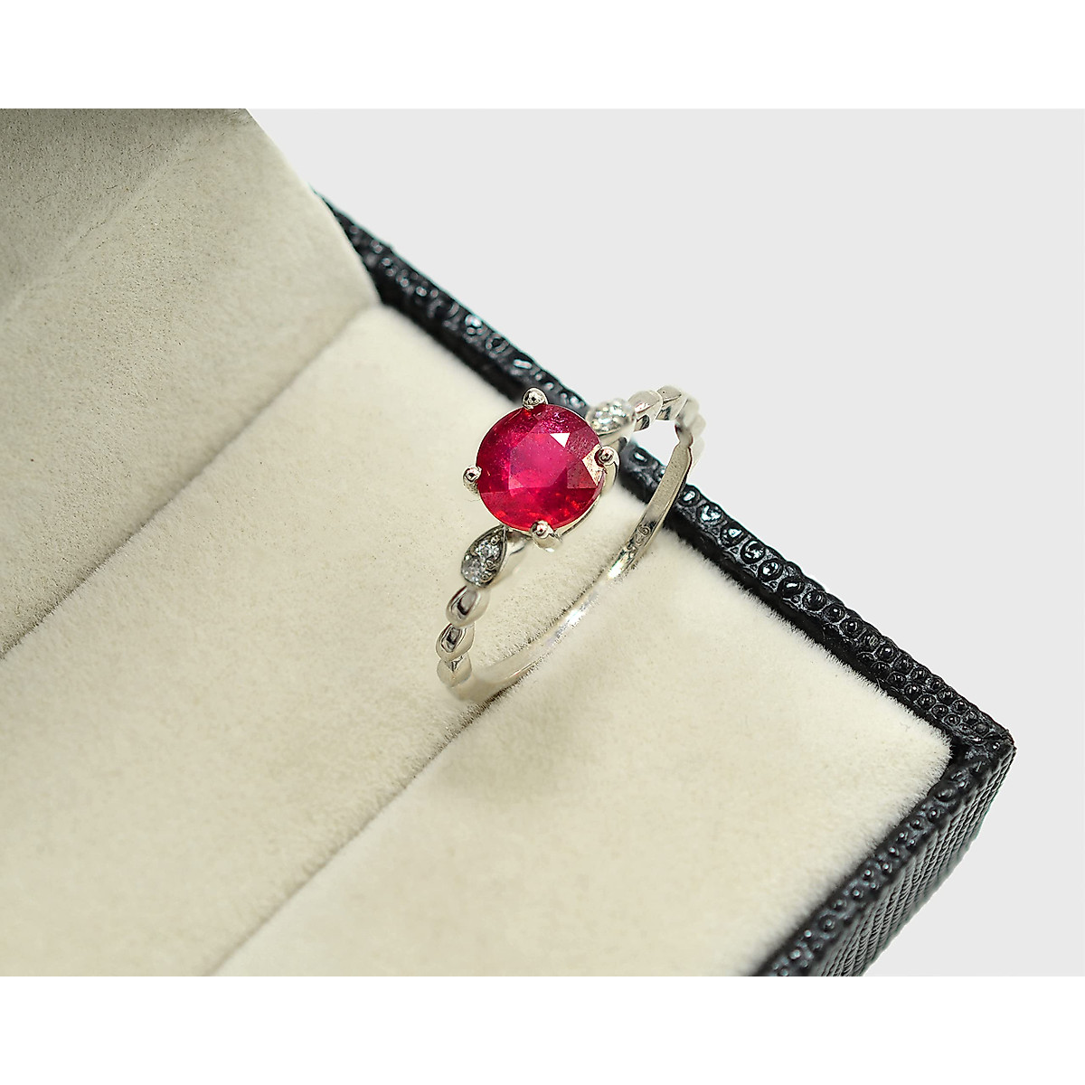 925 Sterling Silver Natural 7 MM Round Ruby Gemstone Ring July Birthstone Ruby Jewelry Solitary Proposal Ring Engagement Gift (RG-8016) (Sterling Silver, 7.5 US)