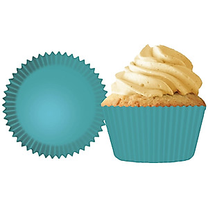 MADE IN USA Pack of 144 Thick Grease Resistant Fluted Cupcake Liners (Bright Pink, Teal & Yellow)
