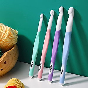 Large Sizes Crochet Hooks 4 pcs Long Crochet Needles Set QLRFFLJOY 8mm 10mm 12mm 15mm Rubber Handle Crochet Hook DIY Yarn Weaving Tools for Knitting Blankets, Shawl and Carpet
