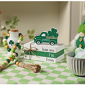 St. Patrick's Day Tiered Tray Decor, 1 St. Patrick's Wood Book Stack, 1 Bead Garland, I’m Irish Shamrock Mini Faux Decorative Books Bundle, Farmhouse St. Patrick's Party Table Mantle Decor