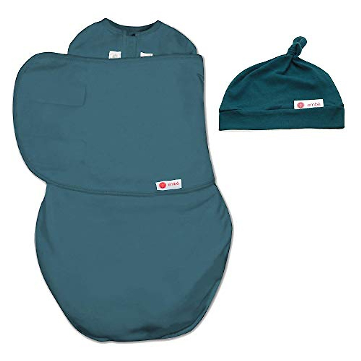 embé 2-Way Starter Swaddle Blanket Wrap and Beanie for Babies 0-3 Months - Spruce, 6-14 lbs | Legs In & Out Design | Secure Zipper Stops Unraveling | Stage 1 Sleep